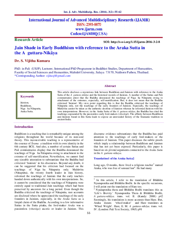 (PDF) Jain Shade in Early Buddhism with reference to the Araka Sutta in ...