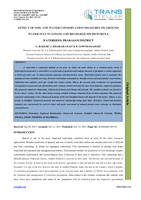 (PDF) EFFECT OF SOIL AND WATER CONSERVATION MEASURES ON GROUND WATER ...