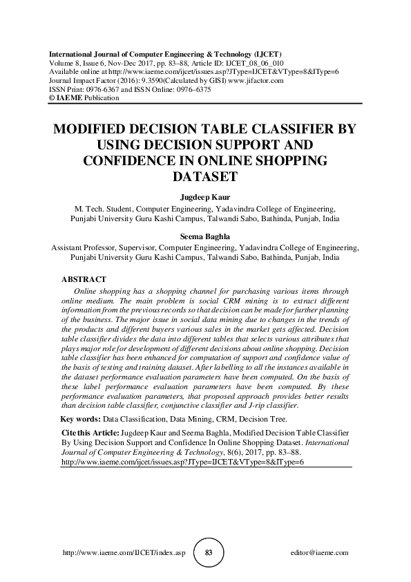 (PDF) MODIFIED DECISION TABLE CLASSIFIER BY USING DECISION SUPPORT AND ...