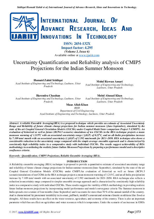 (PDF) Uncertainty Quantification and Reliability analysis of CMIP5 ...