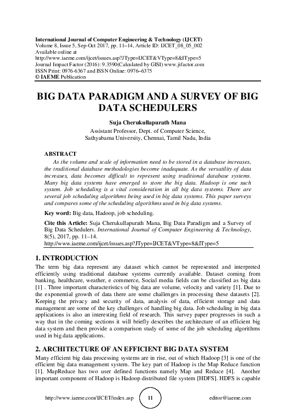(PDF) BIG DATA PARADIGM AND A SURVEY OF BIG DATA SCHEDULERS