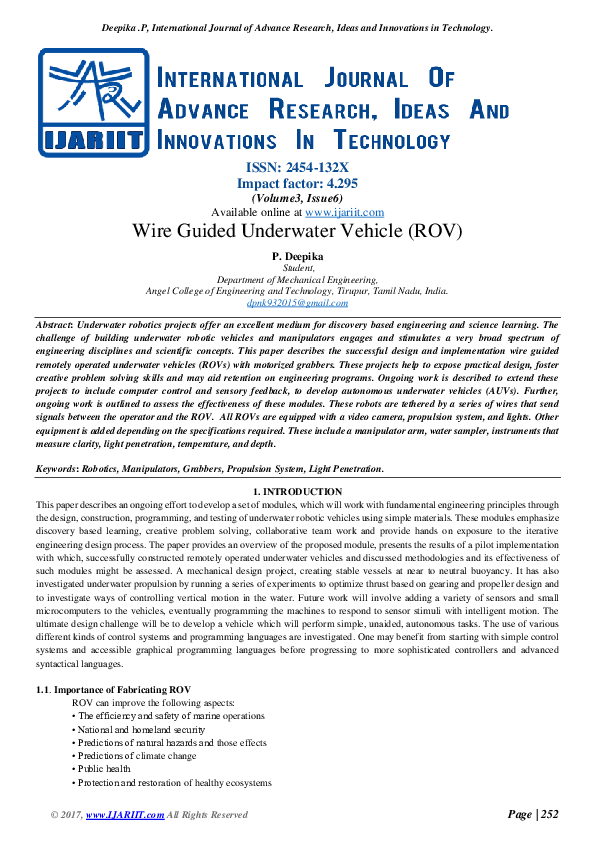 (PDF) Wire Guided Underwater Vehicle (ROV)