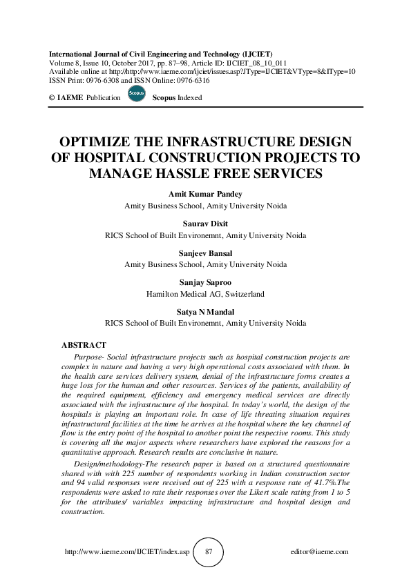 (PDF) OPTIMIZE THE INFRASTRUCTURE DESIGN OF HOSPITAL CONSTRUCTION ...