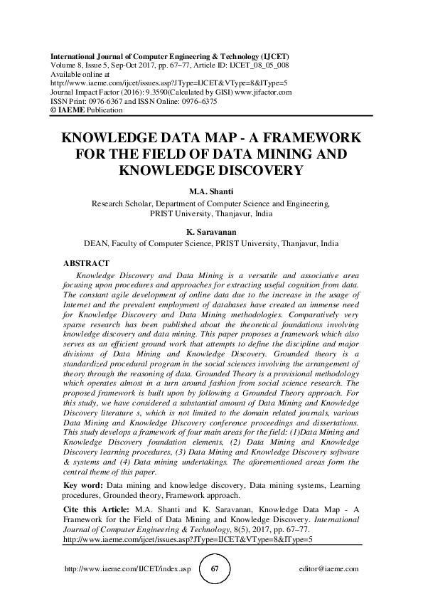 (PDF) KNOWLEDGE DATA MAP -A FRAMEWORK FOR THE FIELD OF DATA MINING AND KNOWLEDGE DISCOVERY