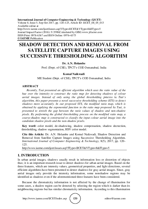 (PDF) SHADOW DETECTION AND REMOVAL FROM SATELLITE CAPTURE IMAGES USING ...