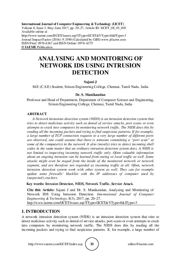 (PDF) ANALYSING AND MONITORING OF NETWORK IDS USING INTRUSION DETECTION