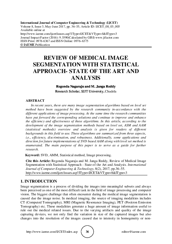 (PDF) REVIEW OF MEDICAL IMAGE SEGMENTATION WITH STATISTICAL APPROACH ...