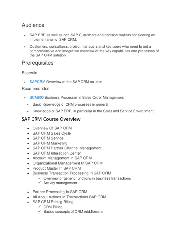 Doc Sap Crm Course Content
