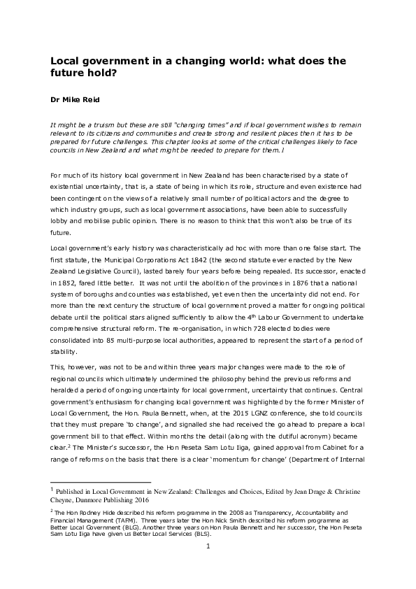 (PDF) Local government in a changing world: what does the future hold