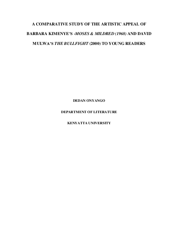 (DOC) A COMPARATIVE STUDY OF THE ARTISTIC APPEAL OF BARBARA KIMENYE'S ...