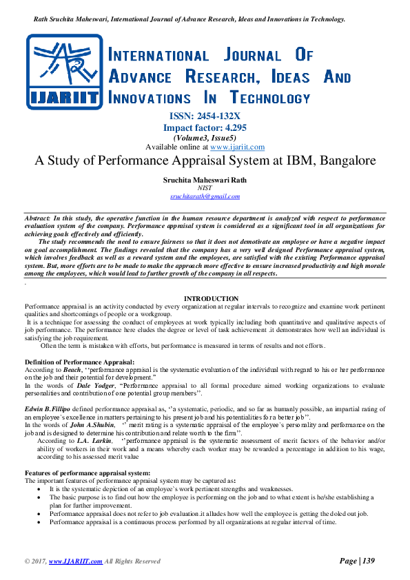 (PDF) A Study of Performance Appraisal System at IBM, Bangalore