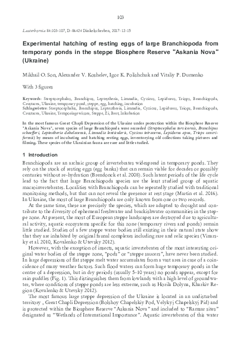 (PDF) Experimental hatching of resting eggs of large Branchiopoda from ...