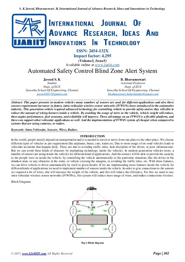 (PDF) Automated Safety Control Blind Zone Alert System