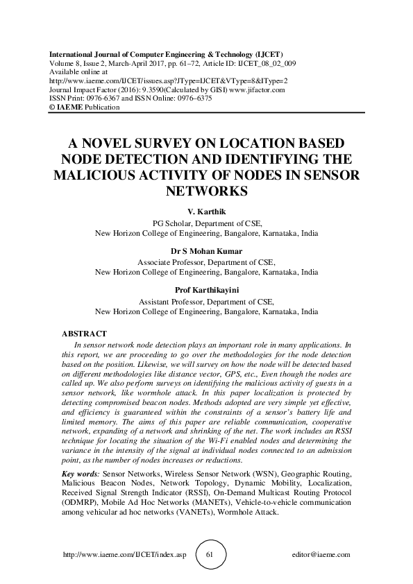 (PDF) A NOVEL SURVEY ON LOCATION BASED NODE DETECTION AND IDENTIFYING THE MALICIOUS ACTIVITY OF ...
