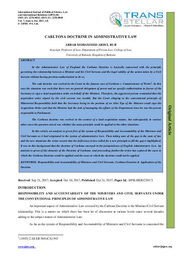 (PDF) CARLTONA DOCTRINE IN ADMINISTRATIVE LAW