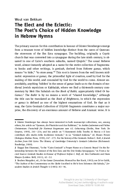 (PDF) The Elect and the Eclectic: The Poet’s Choice of Hidden Knowledge ...