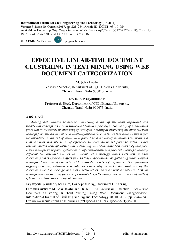 (PDF) EFFECTIVE LINEAR-TIME DOCUMENT CLUSTERING IN TEXT MINING USING WEB DOCUMENT CATEGORIZATION ...
