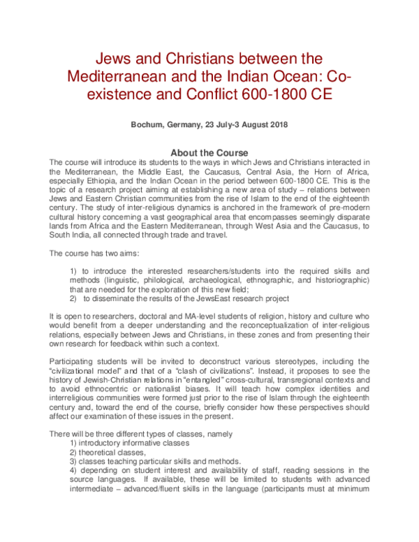 (DOC) Summer School 'Jews and Christians between the Mediterranean and ...