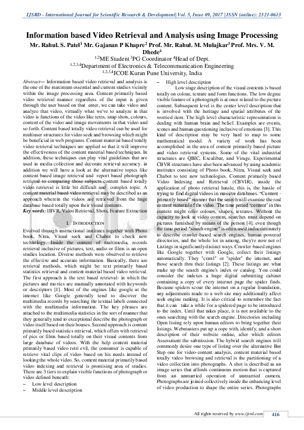 (PDF) Information based Video Retrieval and Analysis using Image Processing