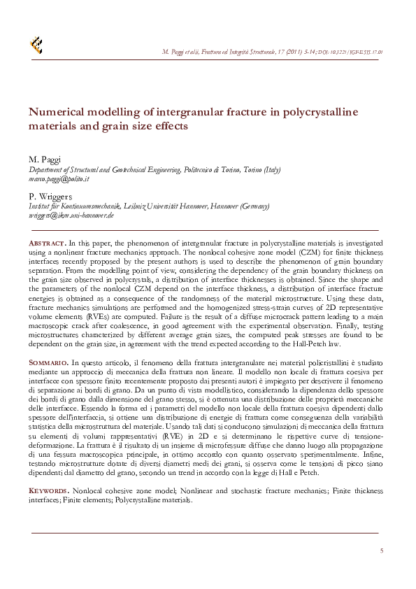 Pdf Numerical Modelling Of Intergranular Fracture In Polycrystalline
