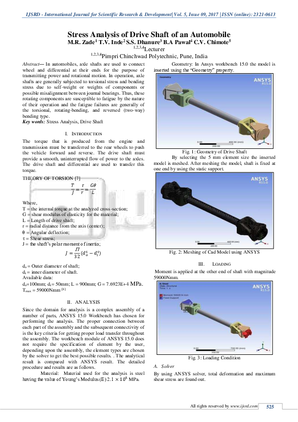 (PDF) Stress Analysis of Drive Shaft of an Automobile