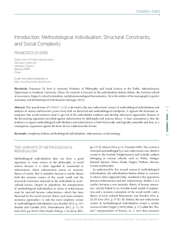 (PDF) Introduction: Methodological Individualism, Structural ...
