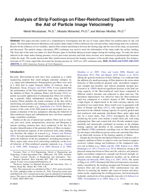 (PDF) Analysis of Strip Footings on Fiber-Reinforced Slopes with the Aid of Particle Image ...