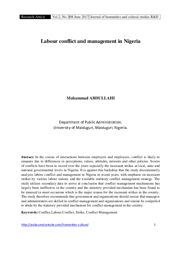 (PDF) Labour conflict and management in Nigeria