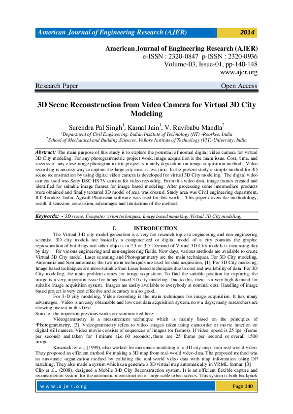 (PDF) 3D Scene Reconstruction from Video Camera for Virtual 3D City ...