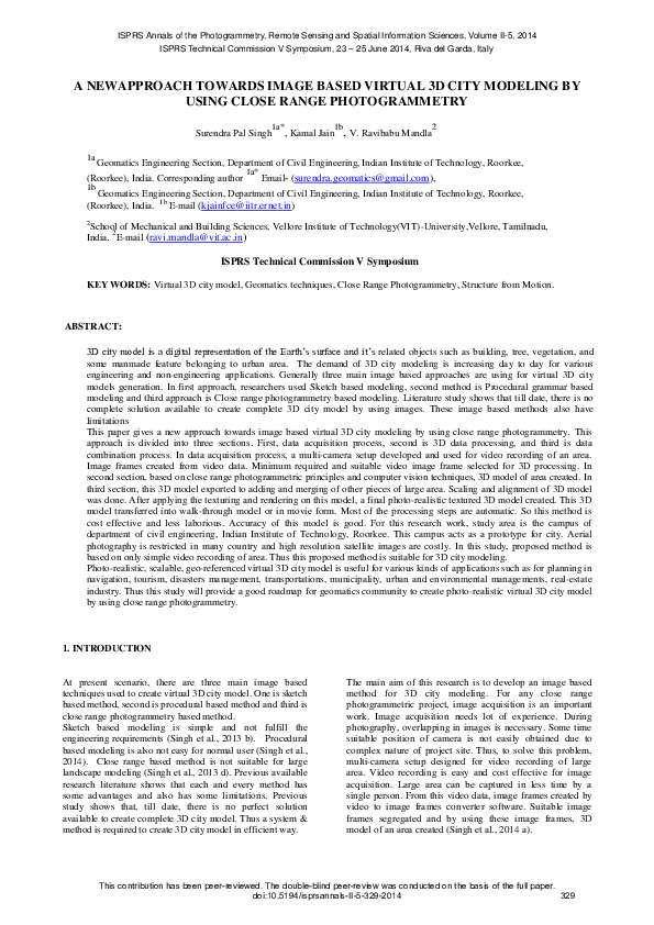 (PDF) A NEWAPPROACH TOWARDS IMAGE BASED VIRTUAL 3D CITY MODELING BY USING CLOSE RANGE ...