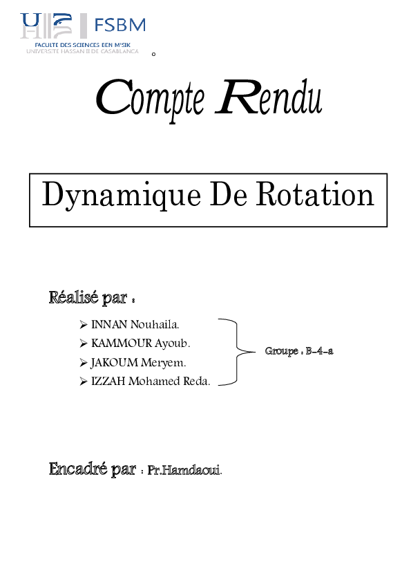 (PDF) Dynamique De Rotation