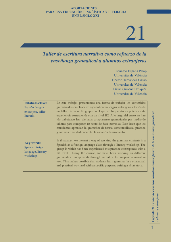 (PDF) Taller de escritura narrativa como refuerzo de la enseñanza ...