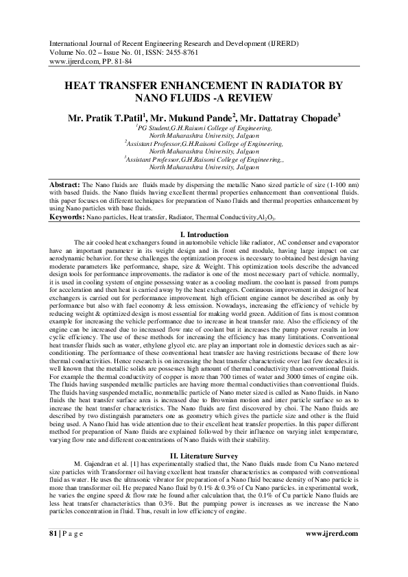 (PDF) HEAT TRANSFER ENHANCEMENT IN RADIATOR BY NANO FLUIDS -A REVIEW