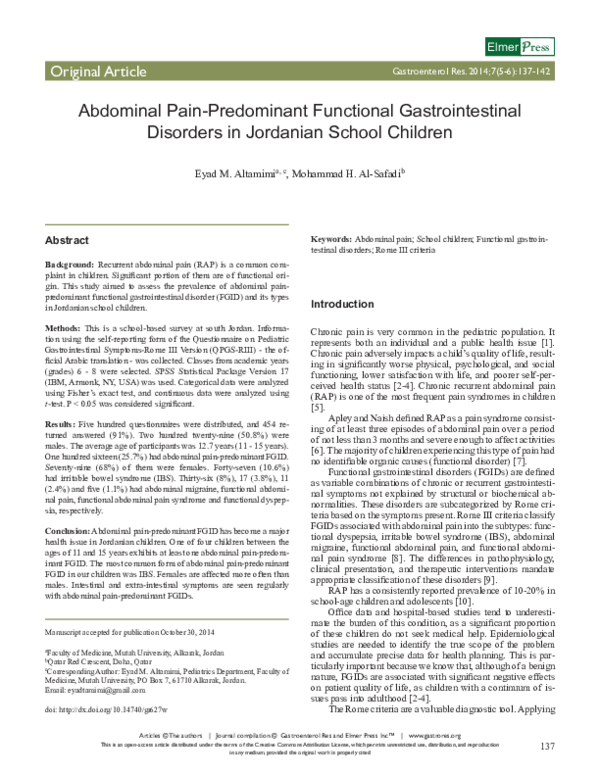 (PDF) Abdominal Pain-Predominant Functional Gastrointestinal Disorders ...