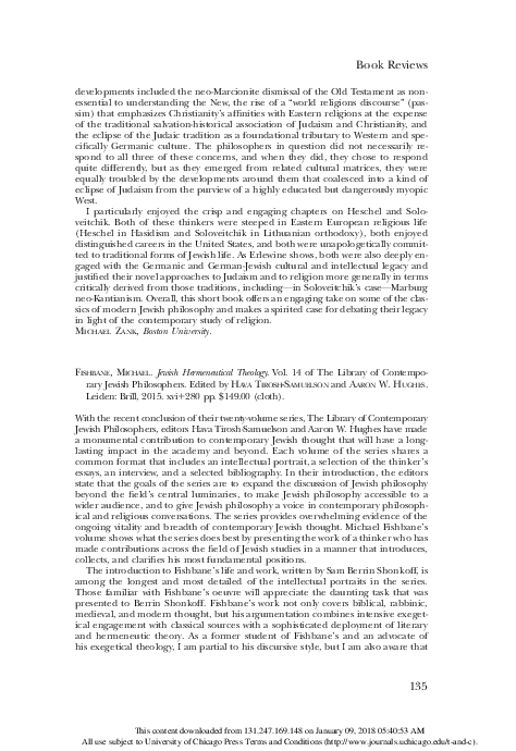 (PDF) "Review of Michael Fishbane, _Jewish Hermeneutical Theology_" (JR ...