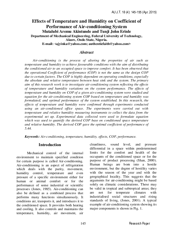 (PDF) Effects of Temperature and Humidity on Coefficient of Performance ...