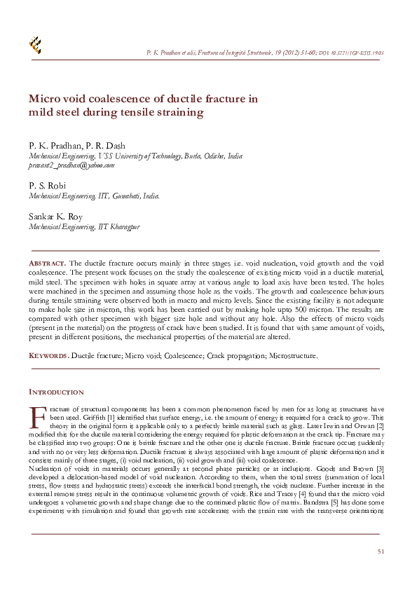 (PDF) Micro void coalescence of ductile fracture in mild steel during ...
