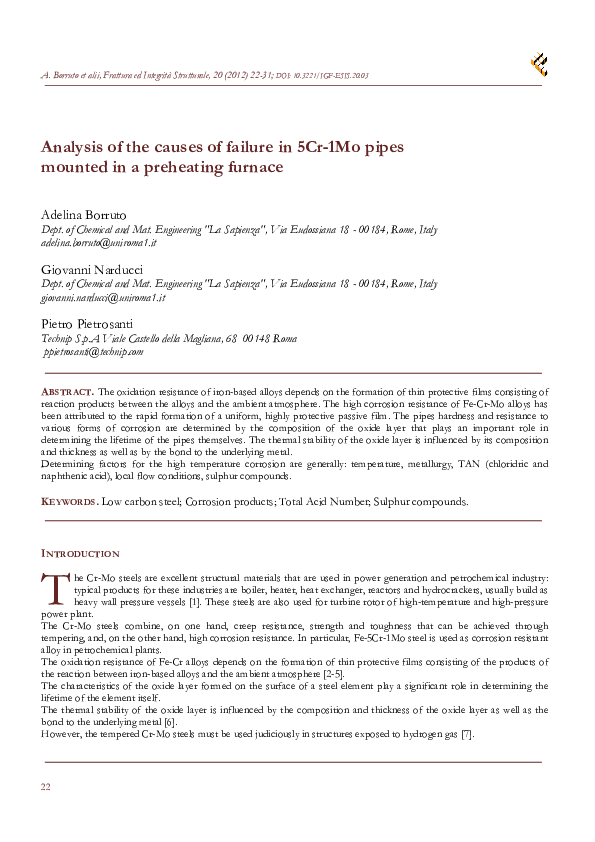 (PDF) Analysis of the causes of failure in 5Cr-1Mo pipes mounted in a ...