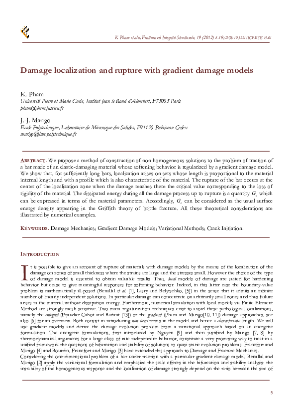 (PDF) Damage localization and rupture with gradient damage models