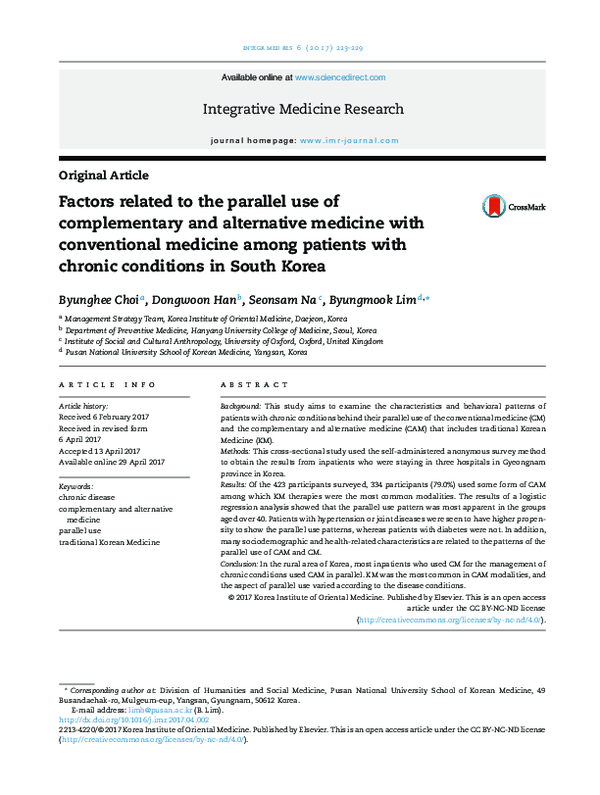 (PDF) Factors related to the parallel use of complementary and alternative medicine with ...