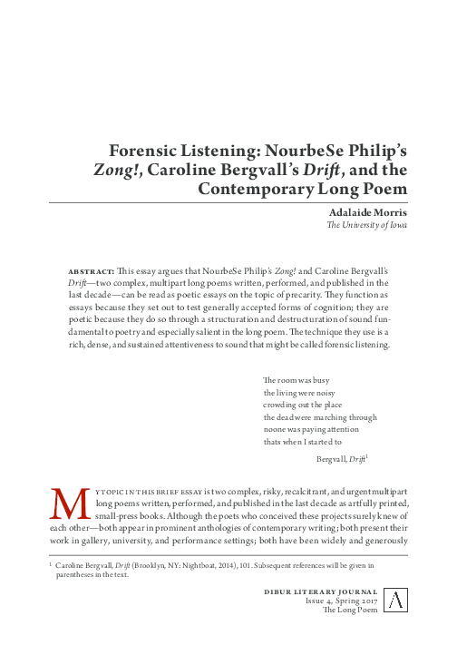 (PDF) Forensic Listening: NourbeSe Philip's Zong!, Caroline Bergvall's ...