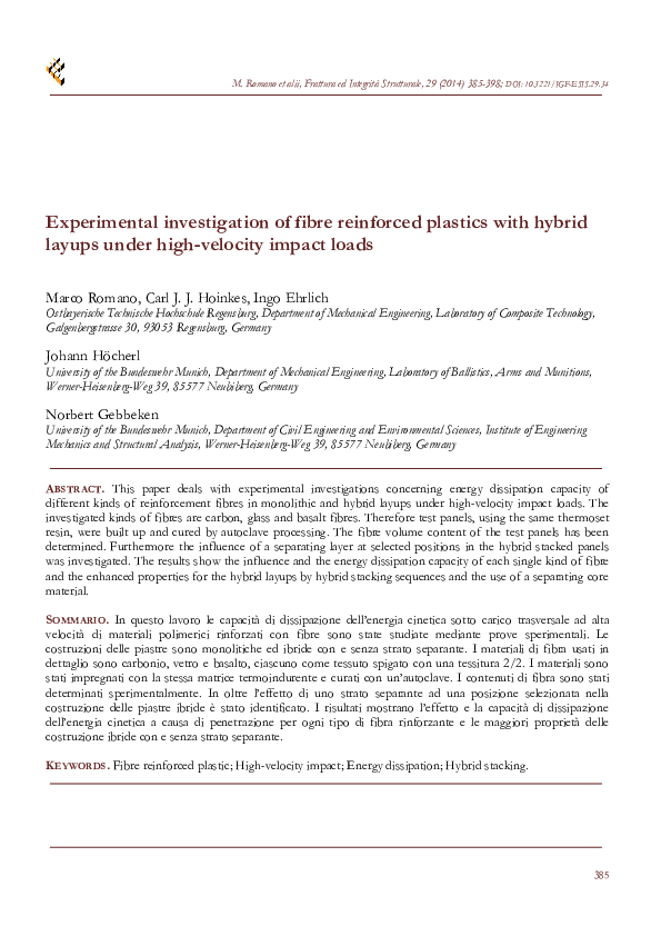 (PDF) Experimental investigation of fibre reinforced plastics with ...