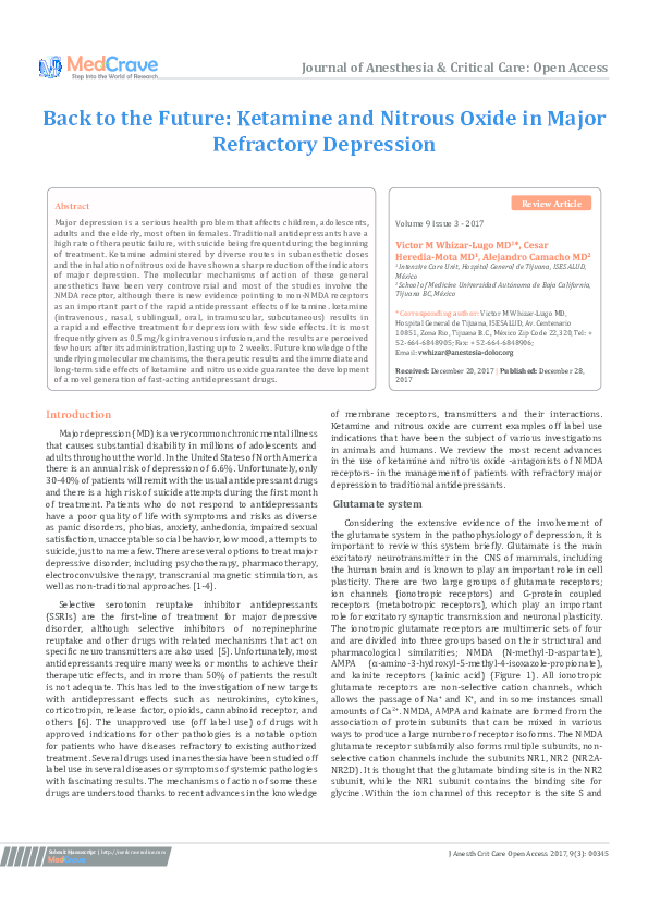 (PDF) Back to the Future: Ketamine and Nitrous Oxide in Major ...
