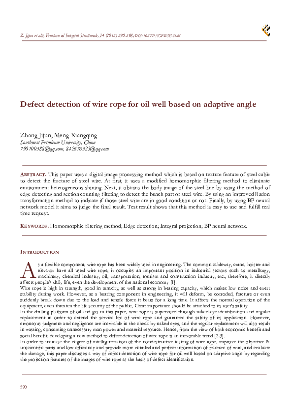 Pdf Defect Detection Of Wire Rope For Oil Well Based On Adaptive