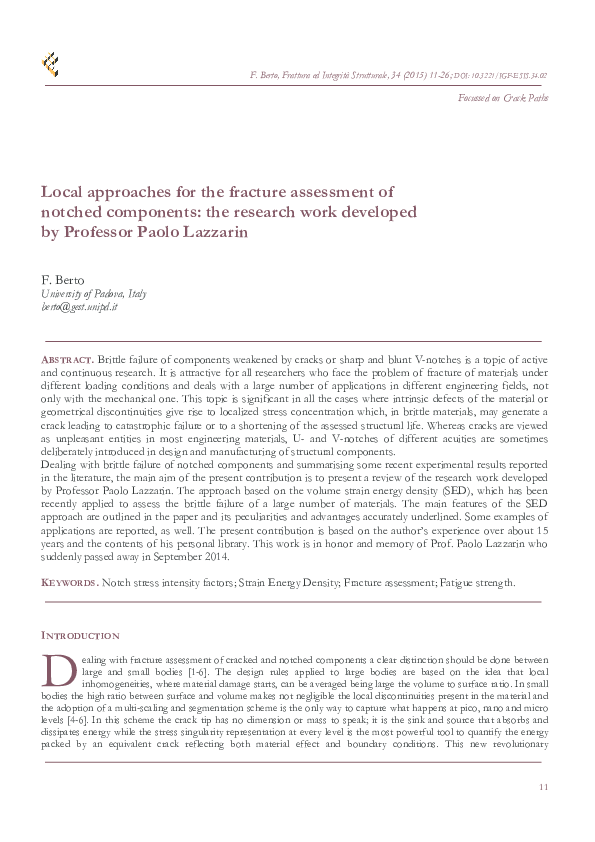 Pdf Local Approaches For The Fracture Assessment Of Notched