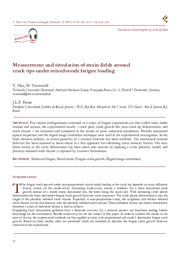 (PDF) Measurement and simulation of strain fields around crack tips under mixed-mode .PDF