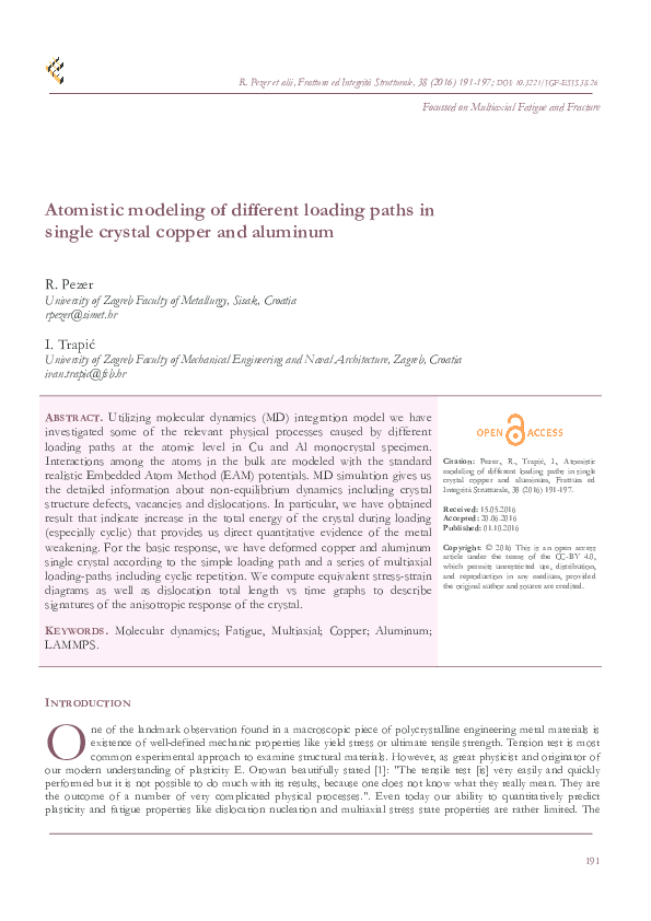 Pdf Atomistic Modeling Of Different Loading Paths In Single Crystal