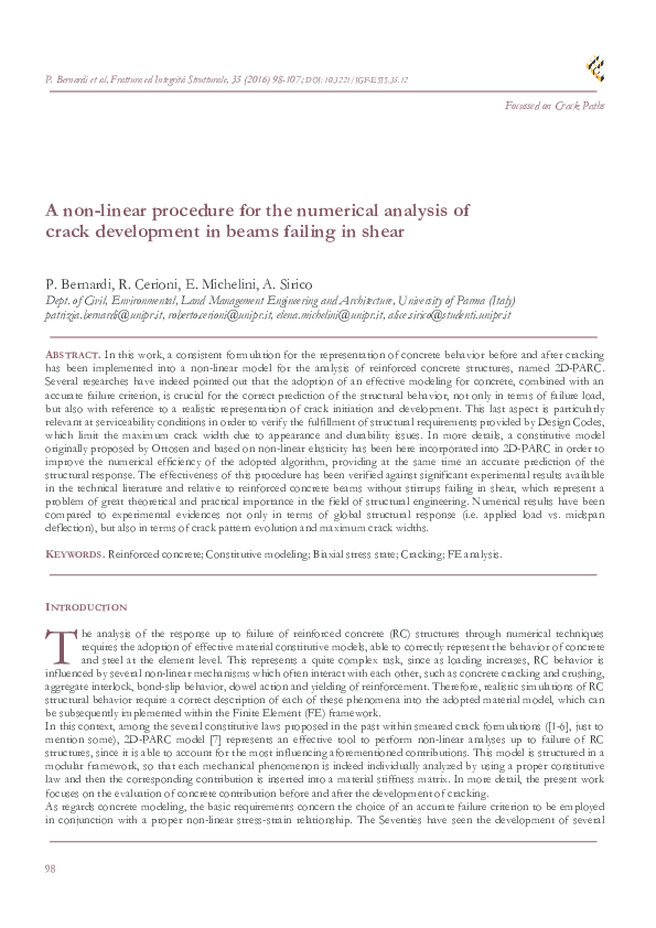 Pdf A Non Linear Procedure For The Numerical Analysis Of Crack