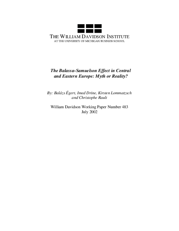 (PDF) The Balassa–Samuelson effect in Central and Eastern Europe: myth ...