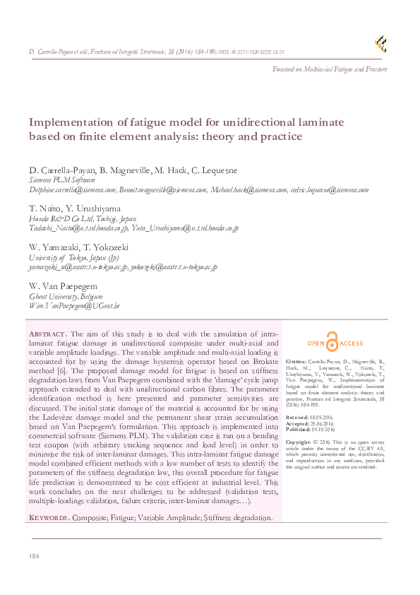Pdf Implementation Of Fatigue Model For Unidirectional Laminate Based On Finite El Pdf